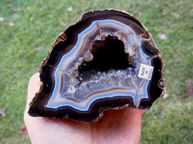 Brazilian Agate Geode with Blue Reinforcement Lines 15 - Spirit Rock Shop