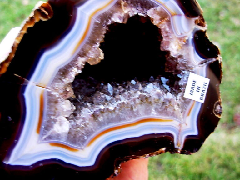 Brazilian Agate Geode with Blue Reinforcement Lines 15 - Spirit Rock Shop